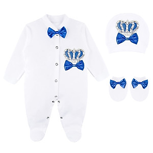 Lilax Baby Boy Newborn Crown Jewels Layette 3 Piece Gift Set 0-3 Months Royal Blue