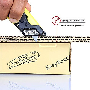 Easy Box Cutter, extra tape cutter at back, dual side edge guide, 3 blade depth setting, 2 blades and holster - Yellow 2000 (Pack of 12)