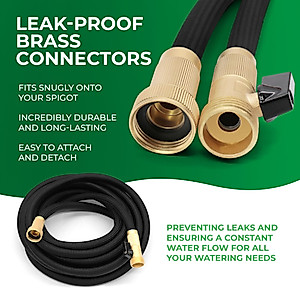 LightHose Garden Hose, NON-EXPANDABLE Garden Hose, Super Light Weight Hose, No Burst, 3/4 inch Solid Brass Connectors, 25 Ft, Black