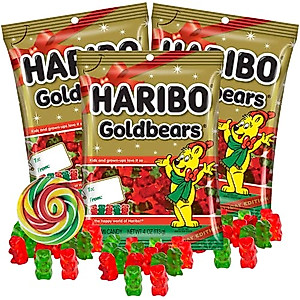 Limited Edition Christmas Haribo Goldbears, Assorted Fruit Flavored Gummy Bears, Holiday Themed Chewy Candies for Stocking Stuffers or Gifts, 3 Pack