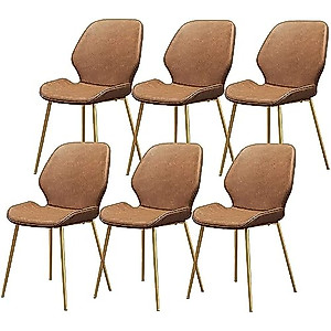 Chairs Modern Dining Chairs Set of 6 PU Leather High Back Padded Soft Seat Sturdy Metal Legs for Living Room Dining Chairs (Color:Brown)