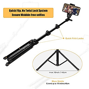 PHOPIK Phone Tripod Stand : Selfie Stick Tripod,Phone Tripod Extendable Camera & Cell Phone Tripod Stand for iPhone & Android Phone, Heavy Duty Aluminum, Lightweight