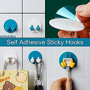 ASWANKA Utility Wall Hooks, Plug Storage Hooks, Damage Free Adhesive Wall Hooks for Hanging, Wall Hangers Without Nails for Hanging in Living Spaces, Kitchen, Bathroom, 6pcs Mixed