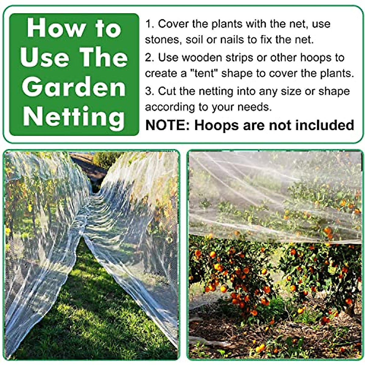 Unves 10'x20' Garden Netting, Mosquito Netting Plant Covers Insect Bird ...
