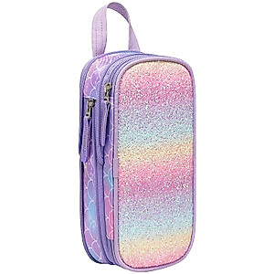 Bagseri Pencil Case for Kids - Expandable Cute Pencil Case for Girls Large Capacity Pencil Pouch Organizer for School Student Office Supplies, Pen Case Only (Purple, Mermaid Scale)