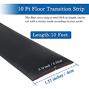 Floor Transition Strip Floor Cover Strips Self Adhesive Flooring Transitions Laminate Floor Strip 1.57" Wide Vinyl Floor Flat Divider Strip (4cm, 10Ft, Black)