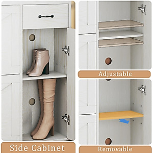 HUAHUU Shoe Cabinet with 2 Flip Drawers & Side Cabinet, Shoes Cabinet with Adjustable Shelves, Shoe Storage Cabinet with Drawer & Mounted Shoe Rack for Entryway, Hallway, Shoe Organizer Cabinet, White