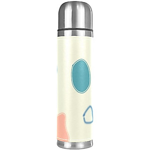 Stainless Steel Leather Vacuum Insulated Mug Geometry Thermos Water Bottle for Hot and Cold Drinks Kids Adults 16 Oz