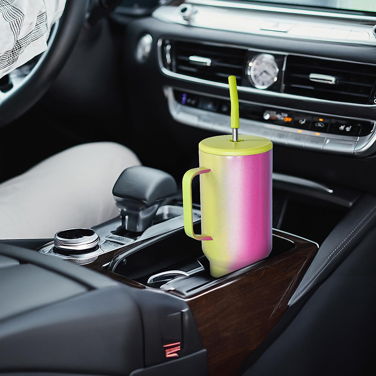 AGH 40oz Tumbler with Handle and Straw Lid, 18/8 Stainless Steel Insulated Coffee Tumbler with lid and straw Leak Proof Travel Mug, Cupholder Friendly Water Bottle for Car Camping, 1 Pack