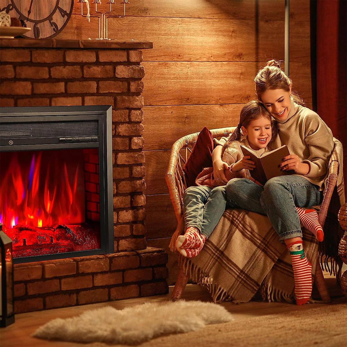 AckMizz Electric Fireplace Insert, 26 Inch Recessed Fireplace Heater in Wall with Remote Control, Adjustable Flame Brightness & Speed, 750W/1500W, Black (26" W X 22" H)