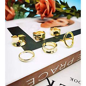 WAINIS 6 Pcs Chunky Gold Open Rings for Women Statement Boho Adjustable Rings Set G