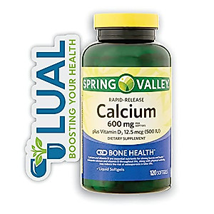 Spring Valley Rapid-Release Calcium 600 mg 120 SoftGels. Includes Luall Fridge Magnetic
