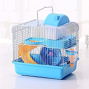 Zhang Ku 2-Tier Portable Travel Cage for Small Animals, Dwarf Hamster Travel Carrier with Carry Handle Exercise Wheel Water Bottle and Food Dish, 6.7 x 11.8 x 9.1 Inch (Blue) (SSS441)