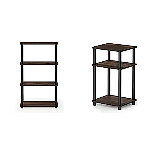 Furinno Turn-N-Tube 4-Tier Multipurpose Shelf Display Rack, Single, Columbia Walnut/Black & Just 3-Tier End Table, 1-Pack, Columbia Walnut/Black