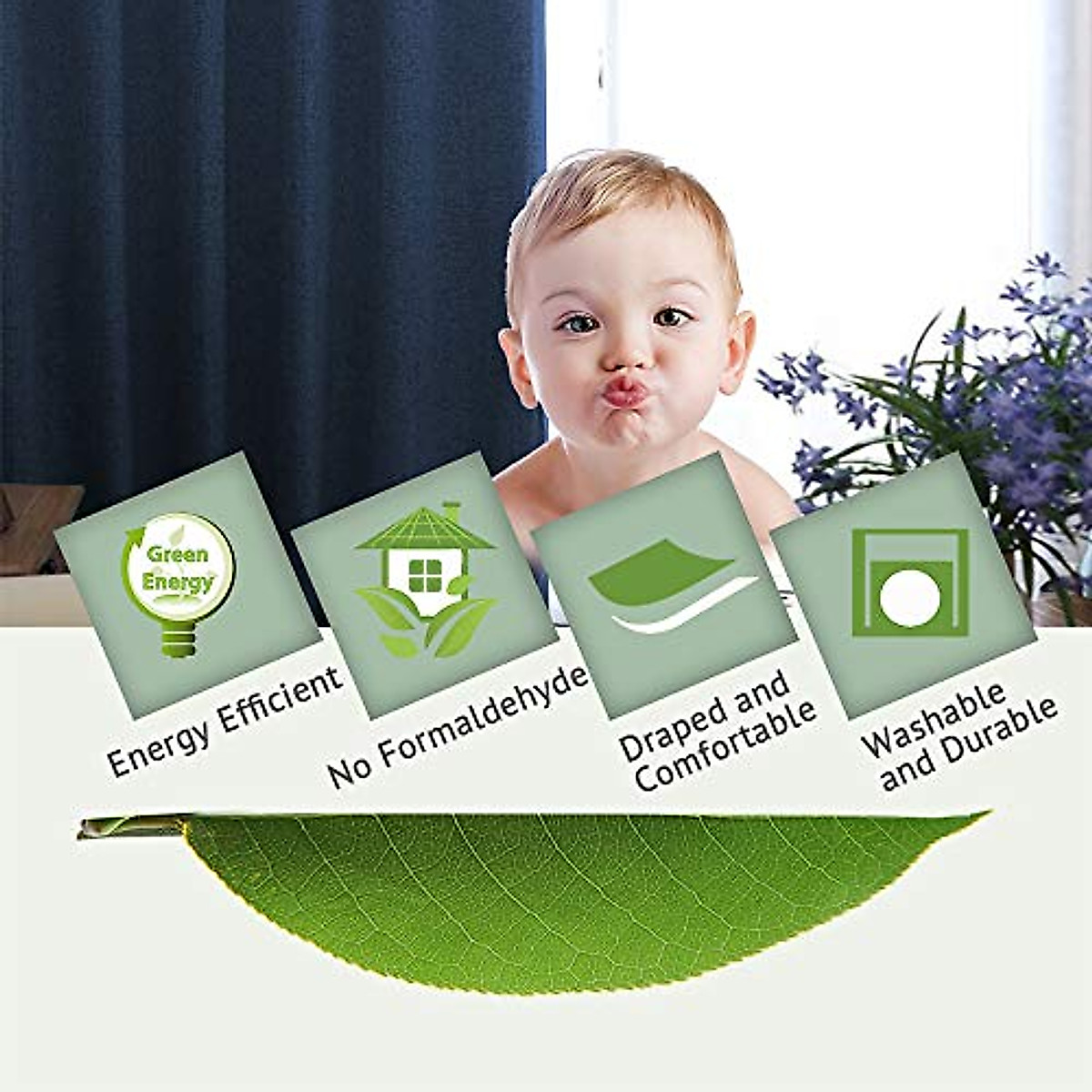 H.VERSAILTEX 100% Blackout Curtains for Bedroom Thermal Insulated Linen Textured Curtains Heat and Full Light Blocking Drapes Living Room Curtains 2 Panel Sets, 52x108 - Inch, Navy Blue