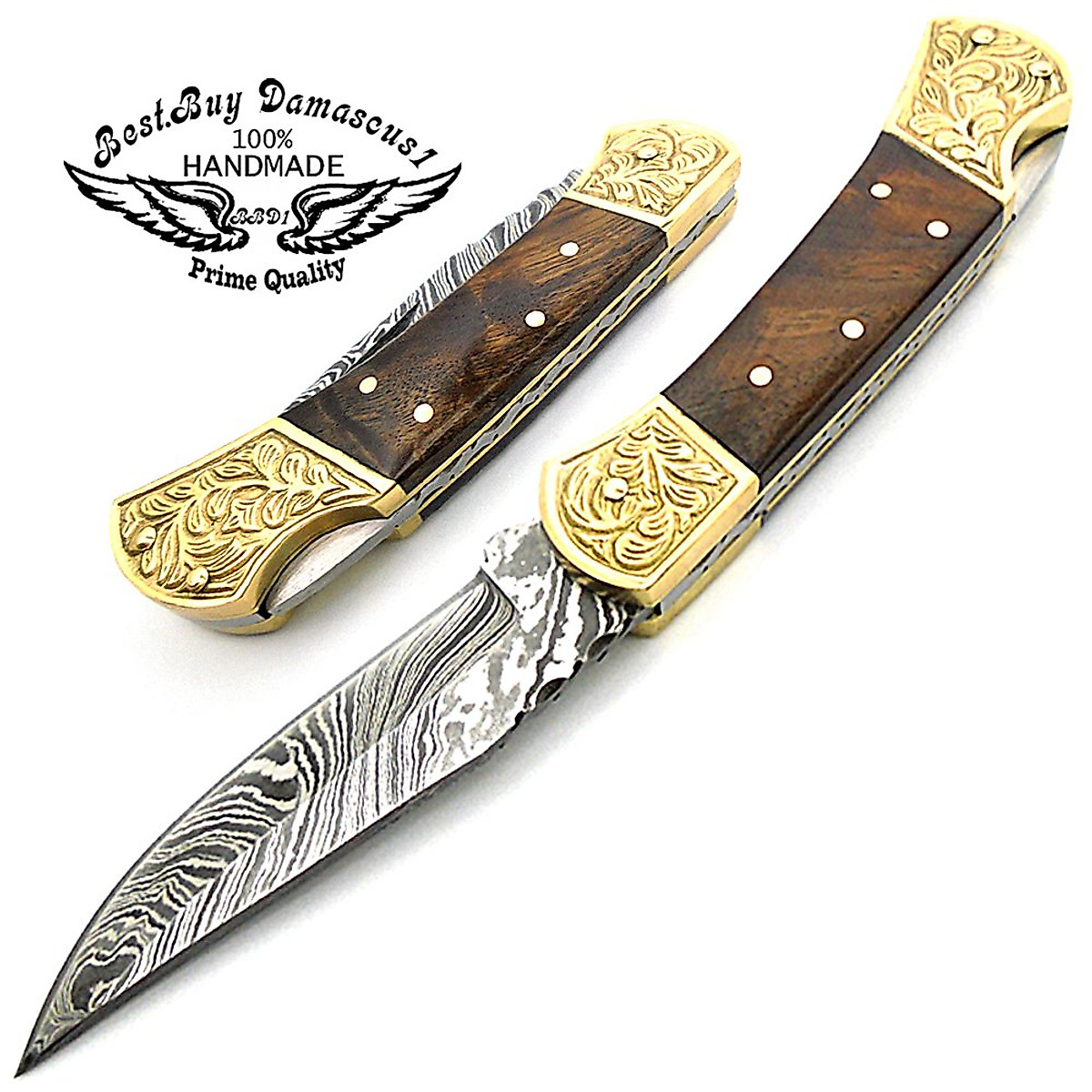Best.Buy.Damascus1 Damascus pocket knife, Folding knife, Pocket Knife For Men, Knife Set with knife sharpeners Premium Quality gifts for men (Rose Scrimshaw)