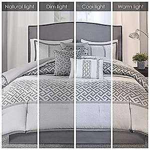 Madison Park Luxury Comforter Set-Traditional Jacquard Design All Season Down Alternative Bedding, Matching Bedskirt, Decorative Pillows, King(104"x92"), Bennett, Geometric Grey, 7 Piece