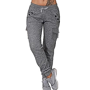 Leggings for Women with Pockets Women's High Waist Jogger Pants - Casual Cargo Elastic Waistband Sweatpants Tapered Fatigue with 6 Pockets Hiking Pants Women Linen Pants Women Summer Set B29