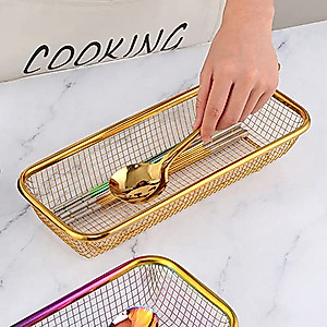 TUPMFG Kitchen Drawer Organizer, Stainless Steel Storage Basket for Silverware,Kitchen Utensil,Cutlery Tray Set Of 2, Gold