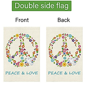 Peace and Love Garden Flag 12x18 Double Sided, Small Burlap Pray Pigeon Floral Garden Yard Flags World Peace on Earth Sign Hope Flag for Seasonal Outside Outdoor Hippie Decor (ONLY FLAG)