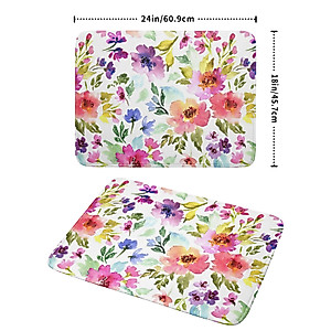 Floral Dish Drying Mats for Kitchen Counter Large Drying Mat for Dishes Microfiber Dish Rack Mat Kitchen Decor Spring Summer Flower Drainer Pad Washable Foldable Ultra Absorbent Dry Mat 18×24 Inch