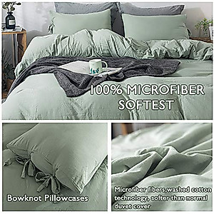 annadaif Sage Green Duvet Cover California King, 3 Pieces Bowknot Ultra Soft Washed Microfiber Bowknot Duvet Cover Set, Easy Care Bedding Set for Men, Women, Boys and Girls