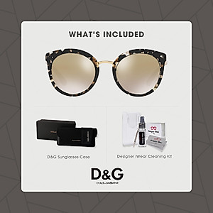 Dolce & Gabbana DG4268 911/6E 52M Cube Black/Gold/Gradient Light Brown Mirror Gold Round Sunglasses For Women+ BUNDLE with Designer iWear Eyewear Kit