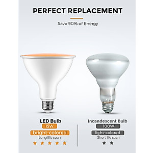 LOHAS Orange Flood Light Bulbs, PAR38 LED Flood Light Outdoor 100W Equivalent, 15 Watt Colored Porch Light Bulb, E26 Base Ideal for Home Lighting, Holiday, Party Decoration, 2 Pack