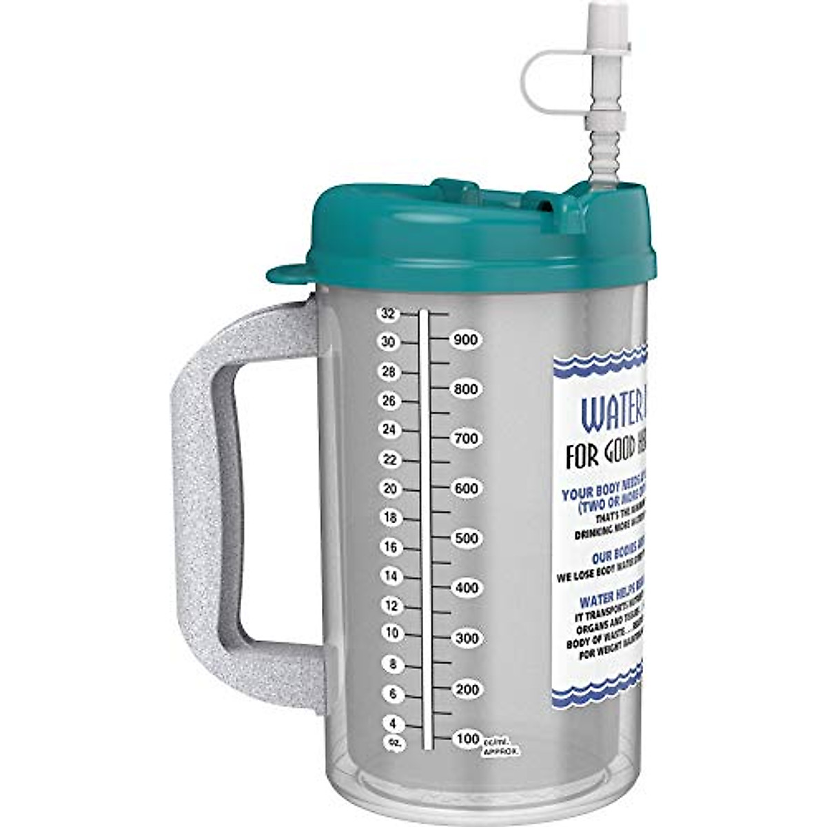32 oz Insulated Cold Drink Hospital Mug with Teal Lid and Straw | Water Essential Travel Mug