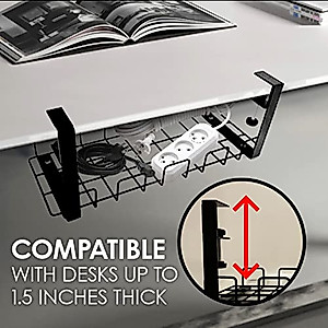 No Drill Under Desk Cable Management Tray 2 Pack, Under Desk Cord Organizer, Metal Wire Cable Holder for Desks and Offices, No Need to Drill Holes