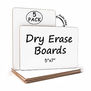 Scribbledo Set of 5 Small White Board Dry Erase Boards Classroom Pack Mini White Boards 5" x7” Double Sided Personal Whiteboards for Students Teachers School Supplies Lapboards