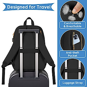 VSNOON Laptop Backpack Women, 15.6 Inch College School Bookbag, Water Resistant Travel Work Backpack with USB Charging Port, Large Capacity Teacher Nurse Bags Casual Daypacks for School College, Black