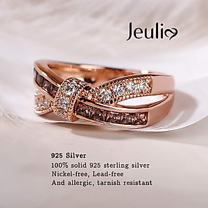 Jeulia Crossover Sterling Silver Women's Band Fashion Anniversary Promise Engagement Ring for Women with Gift Jewelry Box