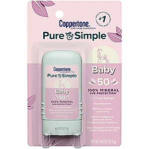 Coppertone Pure and Simple Baby Sunscreen Lotion SPF 50, Broad Spectrum Sunscreen for Baby, 6 Fl Oz Bottle and Pure and Simple Baby Sunscreen Stick, 0.49 Oz