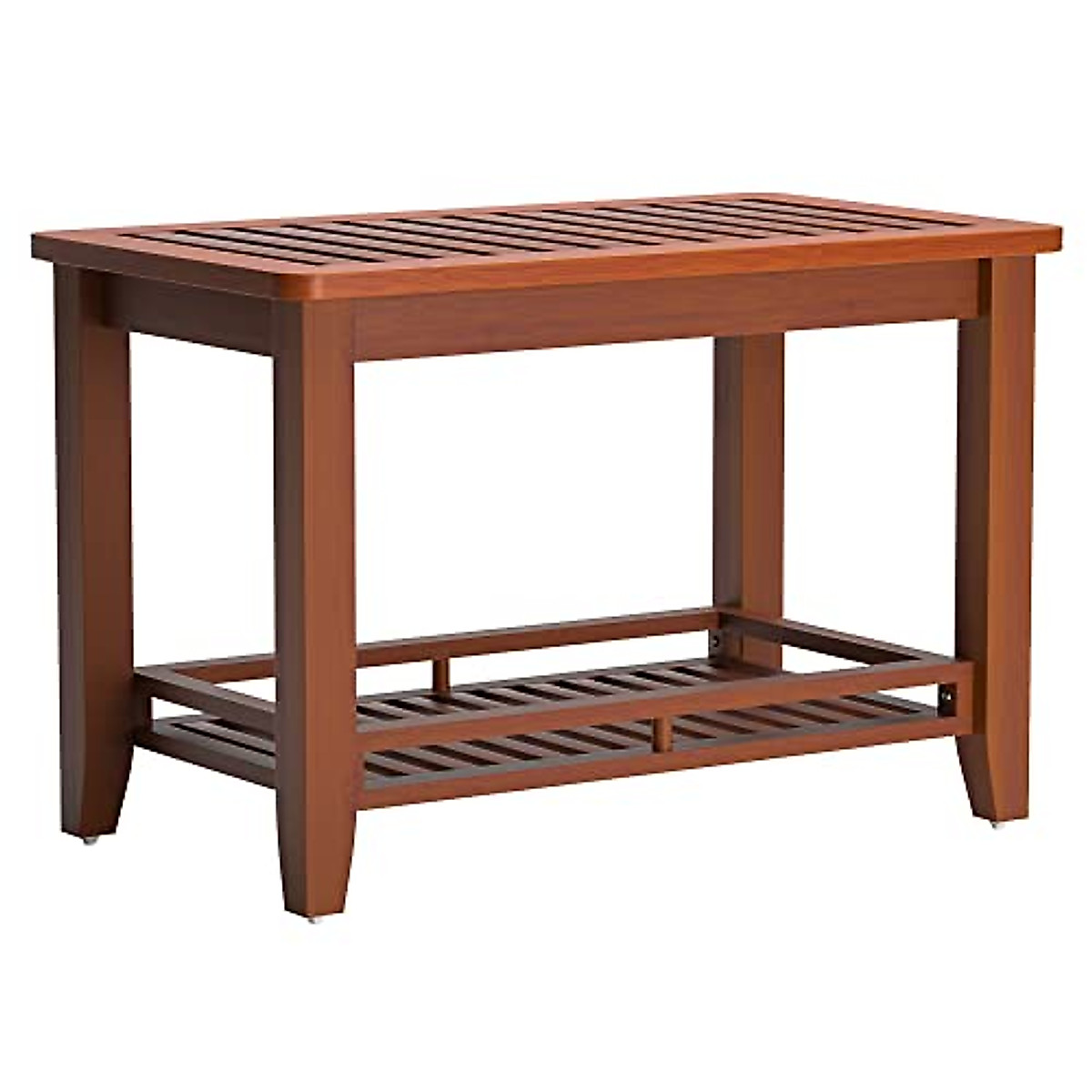 Zoopolyn Bamboo Shower Bench Stool with Storage Shelf Shower Bath Seat for Shaving Legs Waterproof in Bathroom & Inside Shower Brown