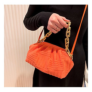 Onlymaker Women's Fashion Satchel-style Bag Soft Cotton Shoulder Handbag Evening Prom Wedding Purse Color Orange