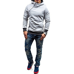 Maiyifu-GJ Men's Long Sleeve Diagonal Zipper Hoodies Zip Up Slim Fit Athletic Hoodie Hip Hop Hooded Sweatshirts with Pocket (Light Grey,X-Large)