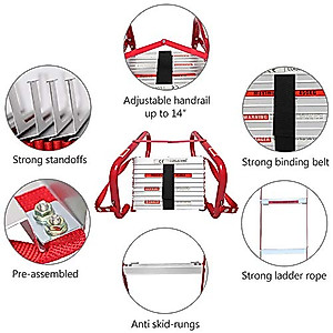 LUISLADDERS Fire Escape Ladder 2 Story with Anti-Skid Rungs Portable Emergency Escape Ladder, Easy to Deploy Store 15- Feet