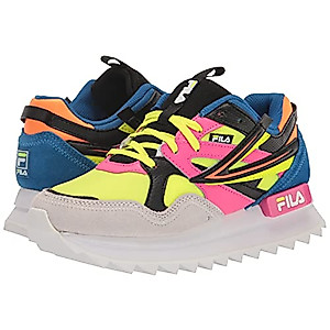 FILA Women's Sandenal Orbit Sneaker, Safety Yellow/Knockout Pink/Electric Blue, 5.5