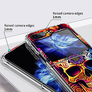 Bcov Galaxy Z Flip 5 Case,Colorful Mandala Skull Flowers Anti-Scratch Solid Hard case Protective Shookproof Phone Cover for Samsung Galaxy Z Flip 5