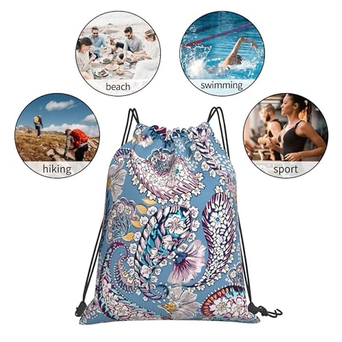 Delhiponics Ethnic Elements Drawstring Backpack Waterproof Gym Sports Trave String Bag Adjustable Lightweight Drawstring Bag Sports Dance Sackpack