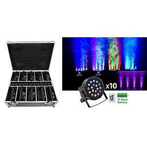 Rockville Battery PAR 50 Black, 10 Pack Rechargeable RGB Wash Lights with Charging Flight Case, Includes RF Remote, 10 Hour Battery Life, Perfect for Events, Parties & DJ Gigs