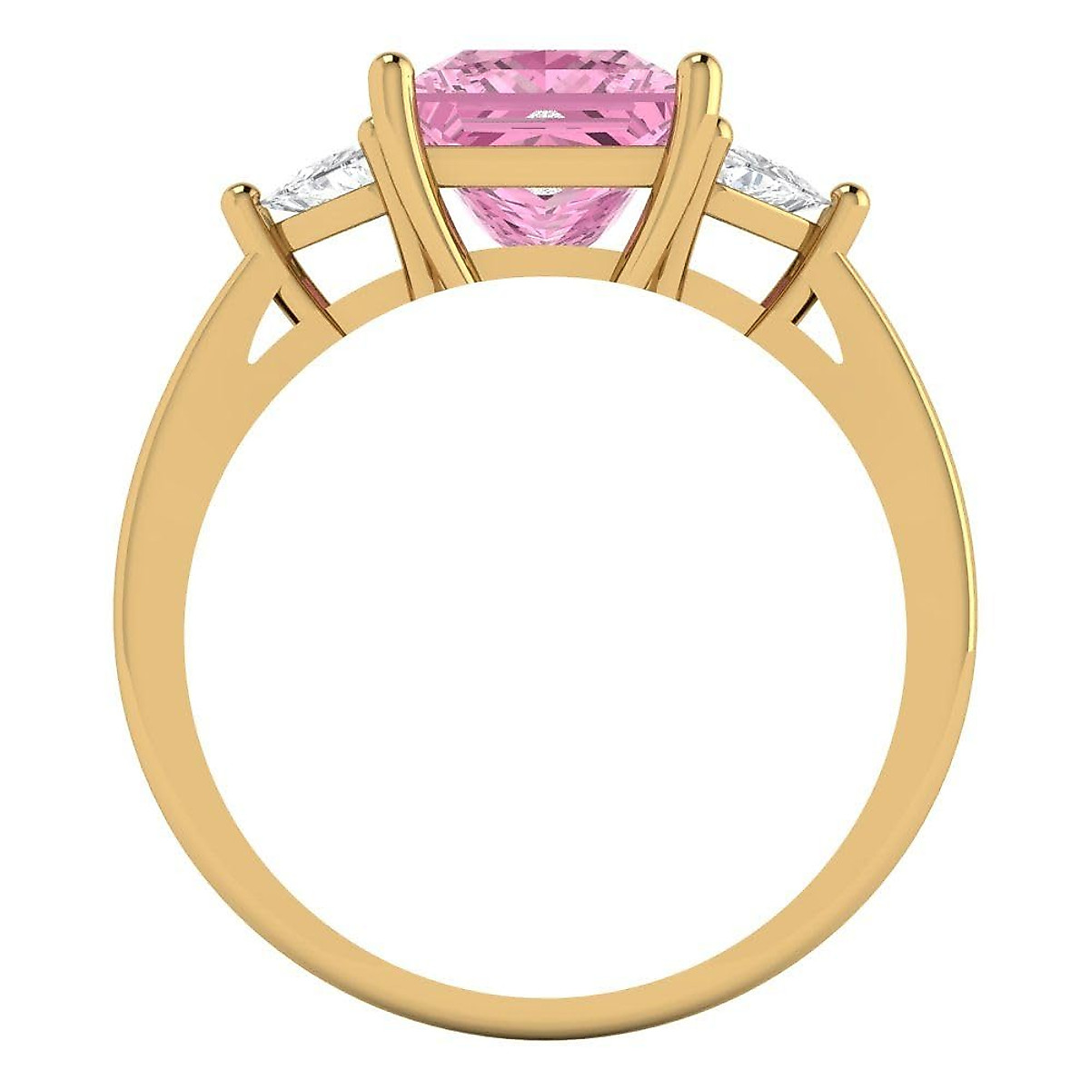 Clara Pucci 2.3ct Princess cut 3 stone Solitaire Pink Simulated Diamond Proposal Designer Wedding Anniversary Bridal Ring 14k Yellow Gold