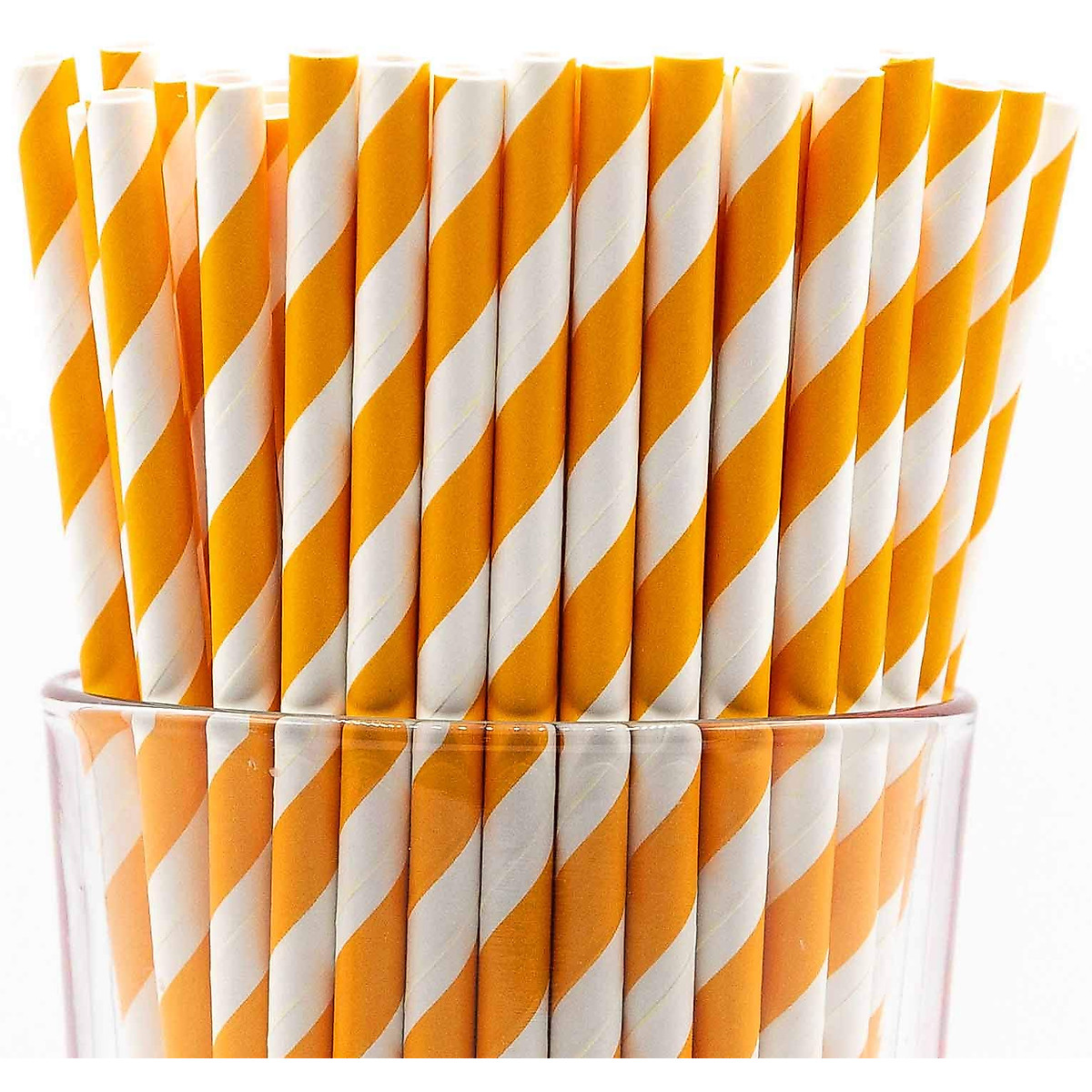 Pack of 150 Orange Swirls Biodegradable 4-Ply Paper Drinking Straws (Compostable, Non-toxic, BPA-free)