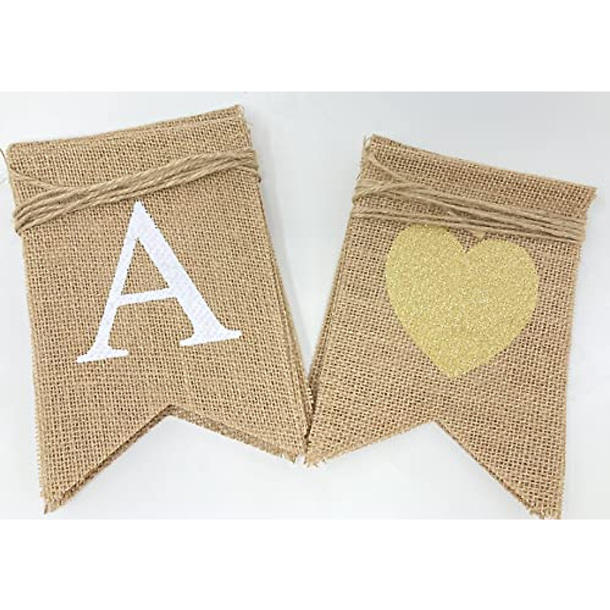 Shimmer Anna Shine Happy Anniversary Burlap Banner for Wedding Anniversary Decorations with Gold Glitter Hearts