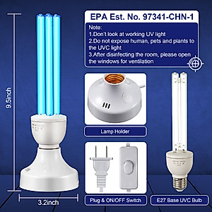 Qualirey 25 Watt UV Light Sanitizer, UVC Lamp with E27 Base and Remote Control, UV Light Bulb for Basement/Bedroom/Kitchen, with Ozone