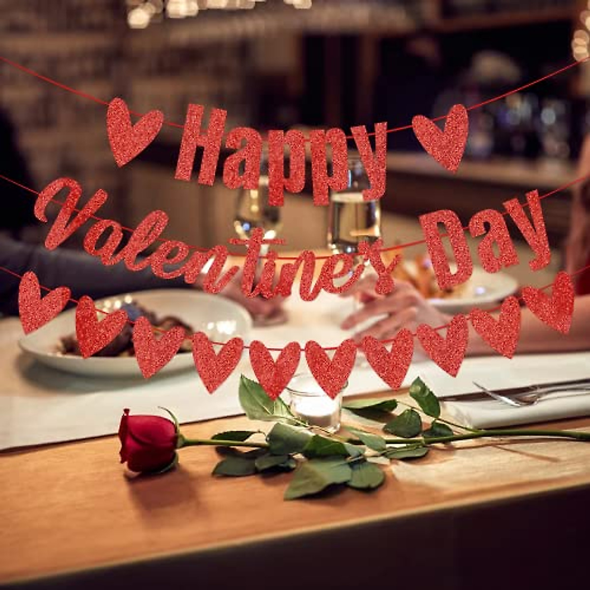 MZ.ogm Valentines Banner with Glittery Felt Heart Garland Banner Happy Valentines Day Banner Decor for Fireplace Valentines Day Decorations for