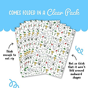 CENTRAL 23 Golf Wrapping Paper - 6 Sheets White Wrapping Paper For Men Dad Grandpa Uncle - Golf Sports Club - Comes With Stickers - Recyclable - Christmas Wrapping Paper Sheets