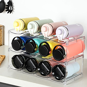 3 Tier Stackable Water Bottle Organizer Holder for Cabinet - for Stanley 40 oz & Others' Large Cup, Tumbler Organization - Clear Wine Rack, Home Kitchen Countertop Fridge Pantry Shelf Storage, Hold 12