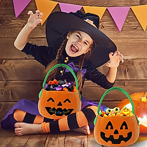 YourBestMemory Set of 2pcs, Dia 11", Halloween Plush Pumpkin Basket Trick or Treat Bags Halloween Candy Bucket, Gift Bucket for Halloween Party Favor Supplies (Pumpkin+Pumpkin)